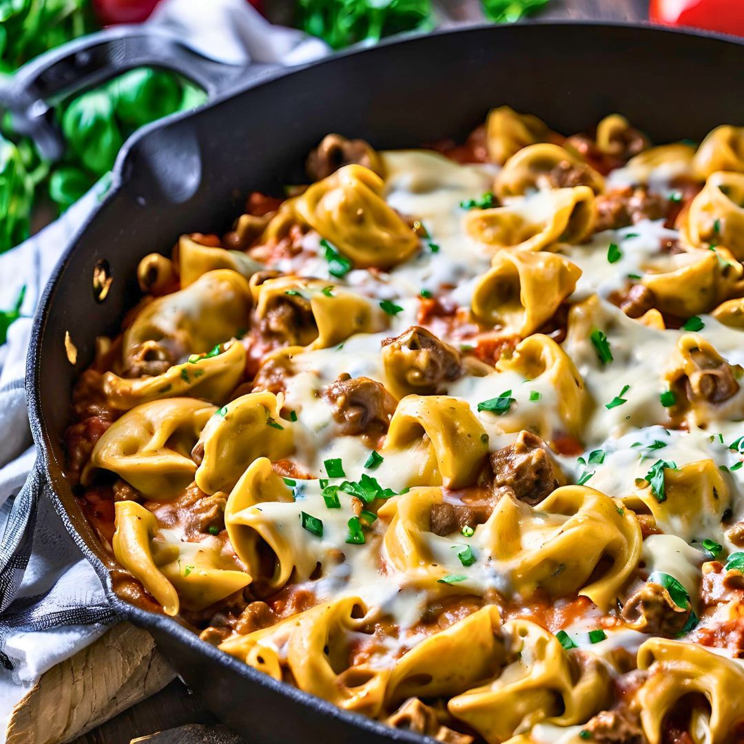 Cheesy Beef Tortellini Skillet