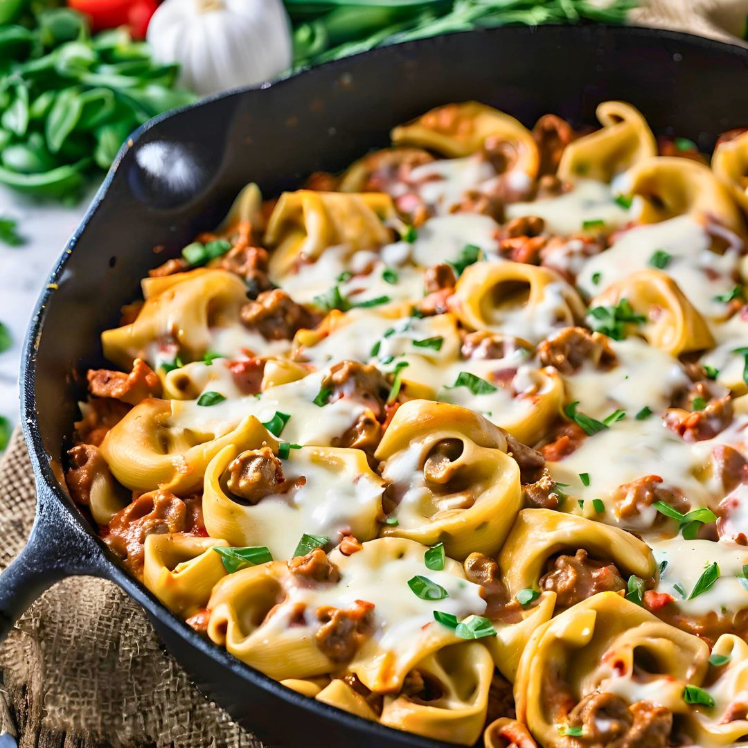 Cheesy Beef Tortellini Skillet